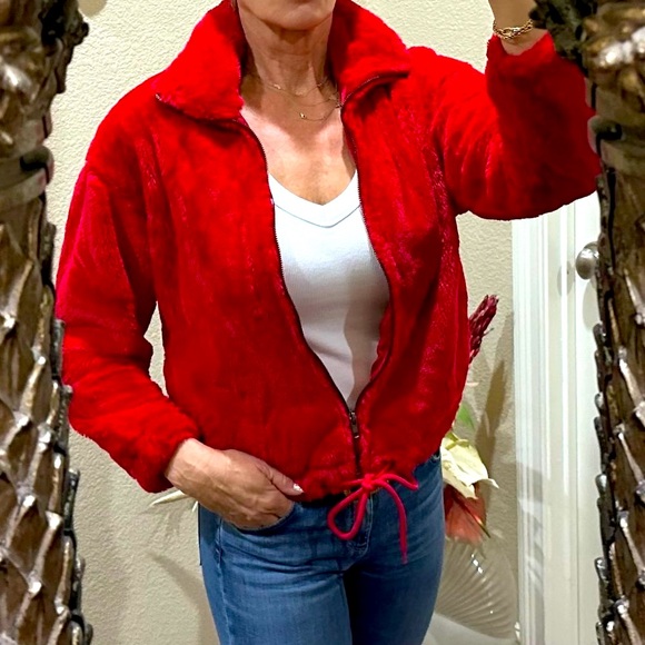 Paper Crane | Jackets & Coats | Nwt Red Faux Fur Paper Crane Bomber ...